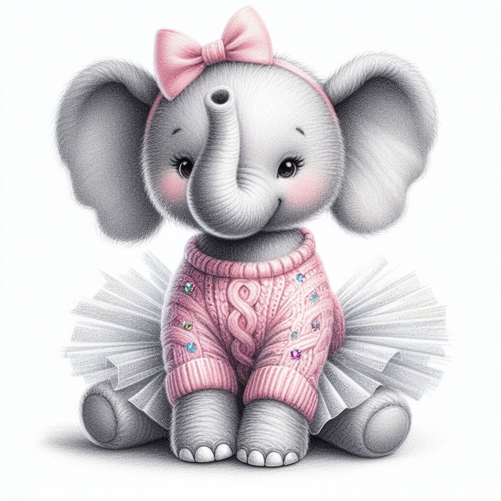 CUTE Elephant With Powder Pink PNG Jpg Digital Download Wild Flower ...