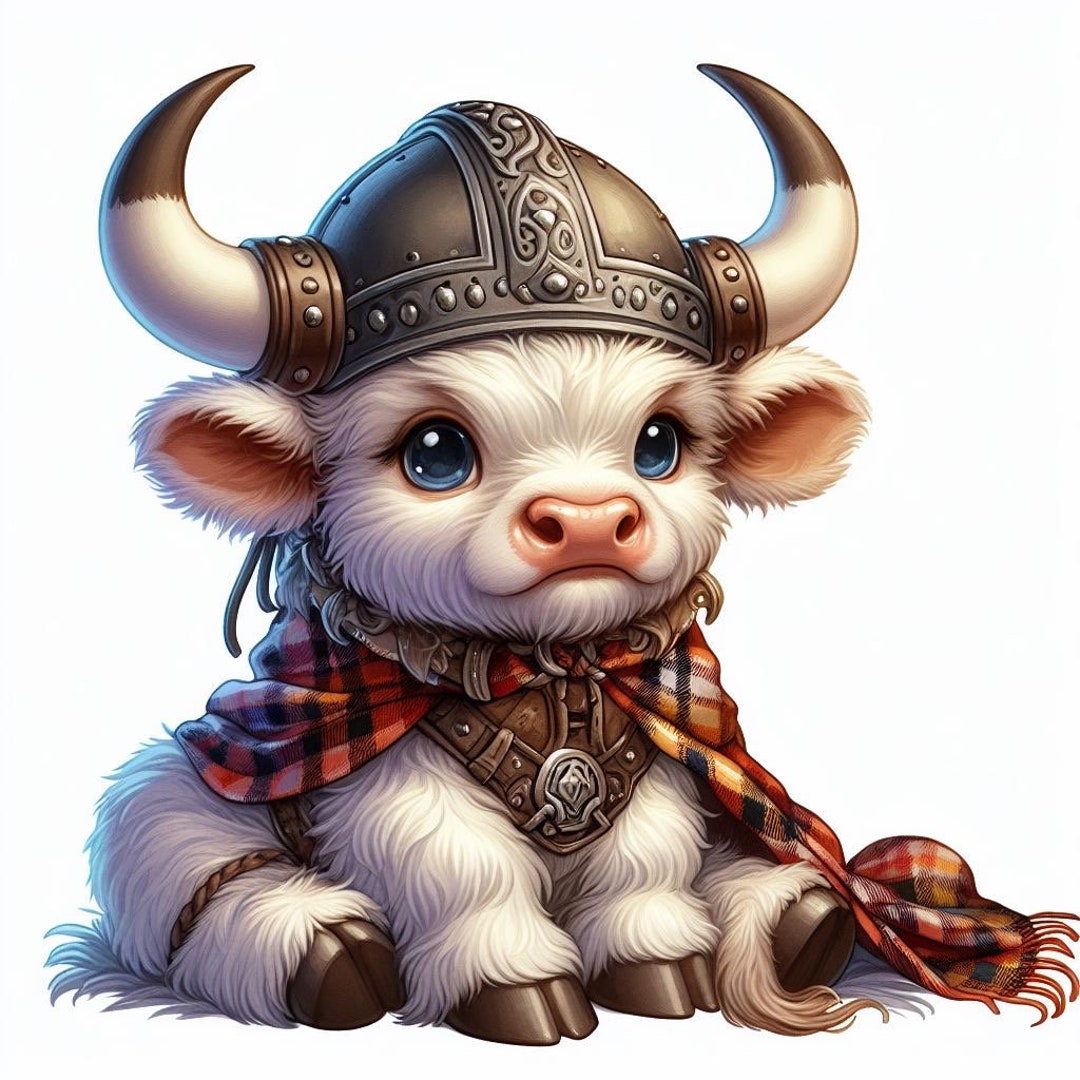 Highland Cow Watercolor Clipart Cute Viking Baby Cow PNG and JPG ...