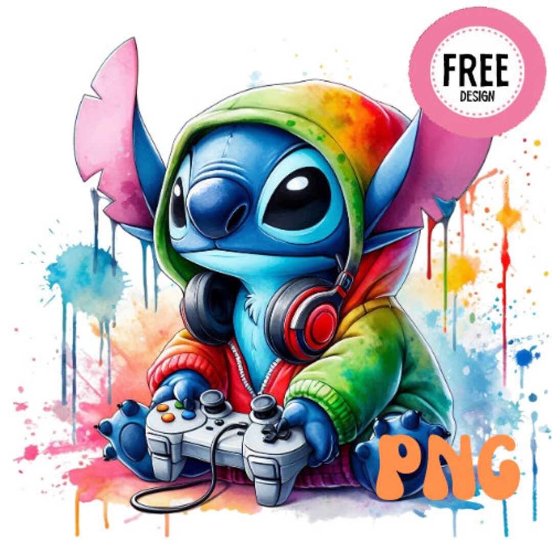 Stitch Gamer Watercolor Splash, Bonus 4 PNG Clipart Images, Graphics ...