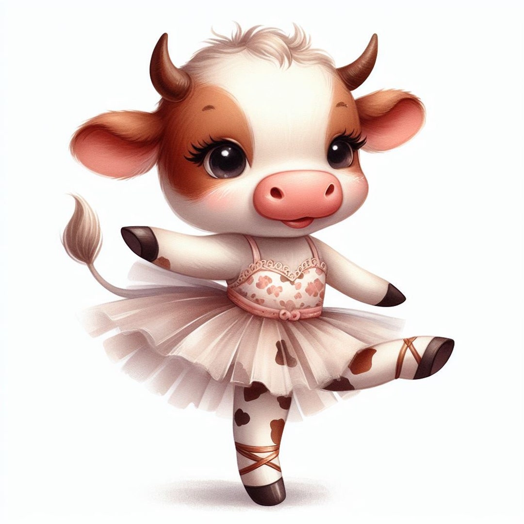 Love PNG,JPG, Cute Ballet Cow Watercolor PNG /jpg Pink Ballerina ...