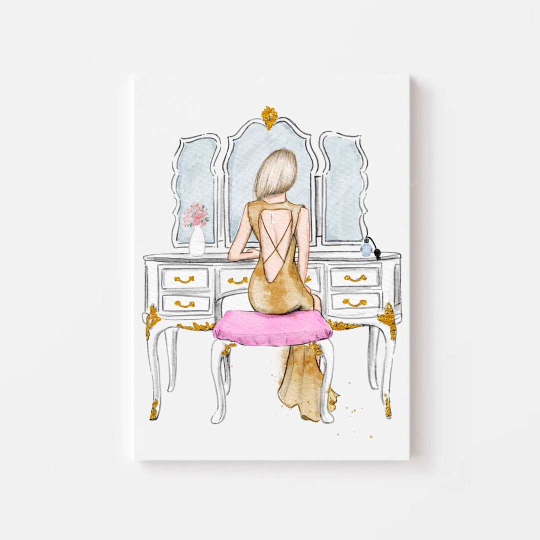 Art Print: Girl at Vanity (blond Hair Available in Other Hair Colors ...