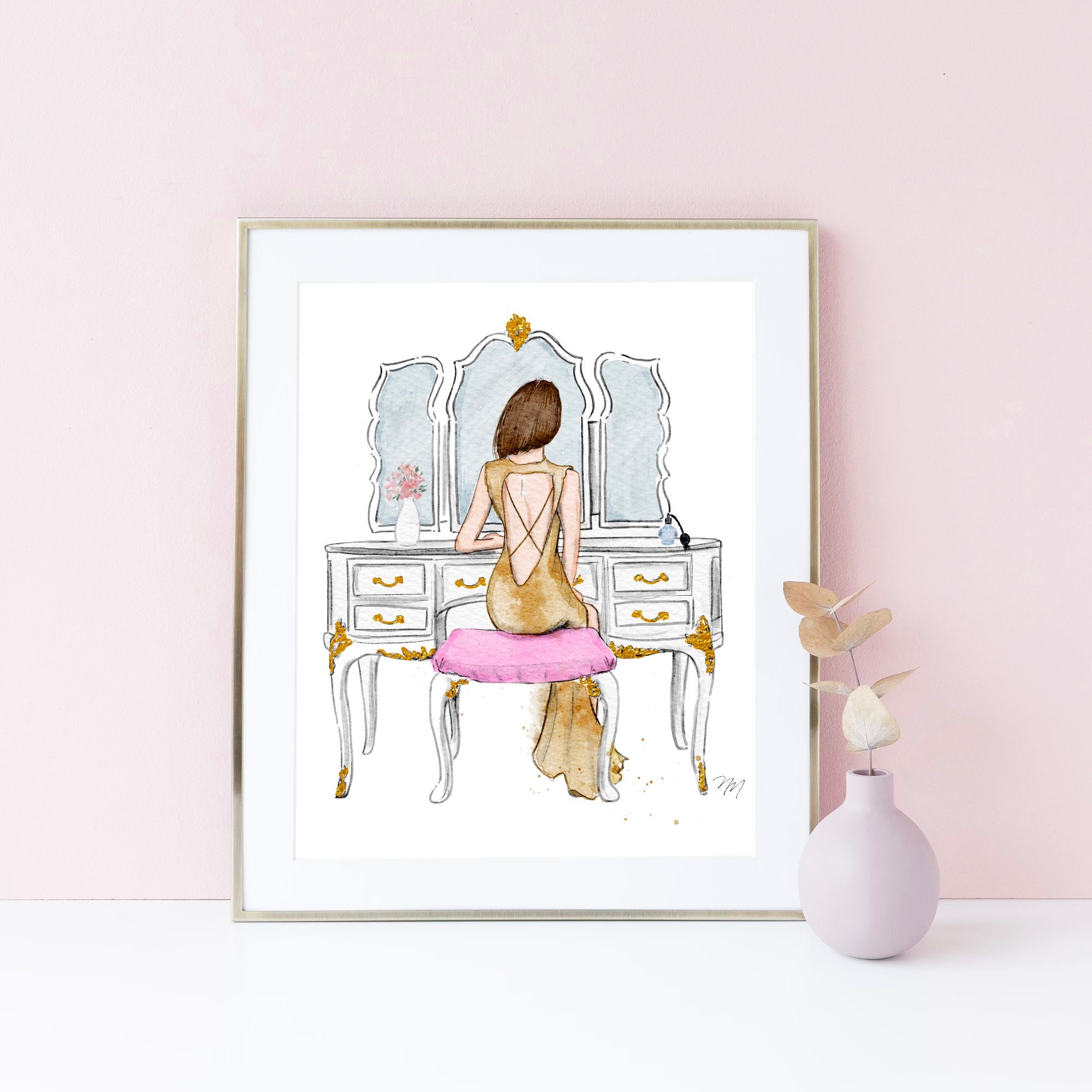 Art Print: Girl at Vanity (brown Hair Available in Other Hair Colors ...