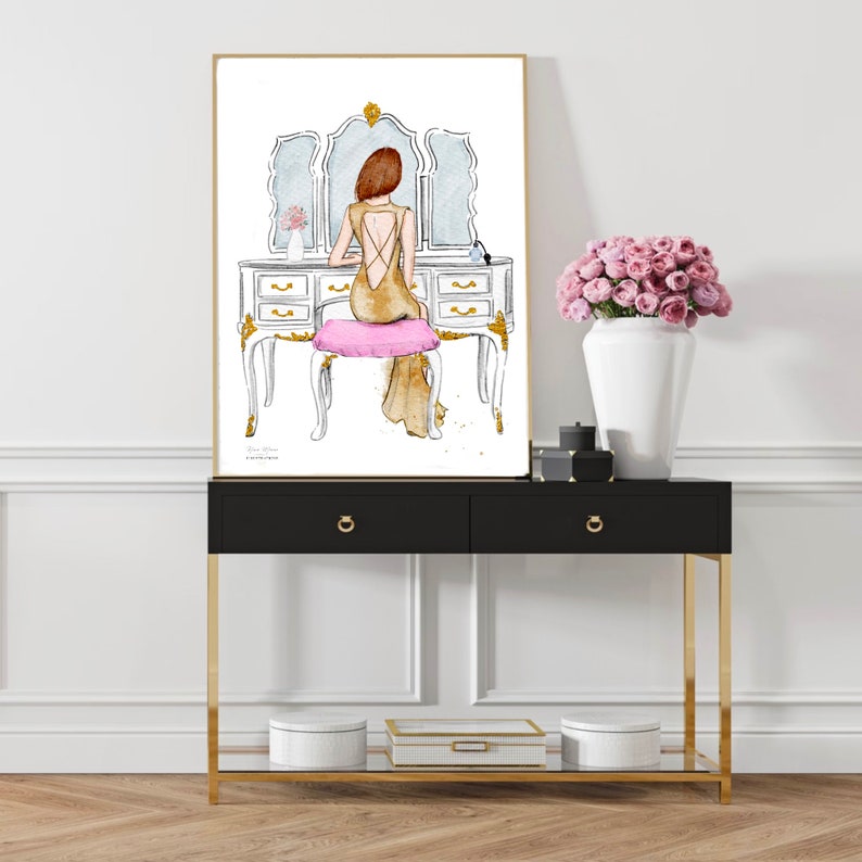 Art Print: Girl at Vanity (red Hair Available in Other Hair Colors/skin ...