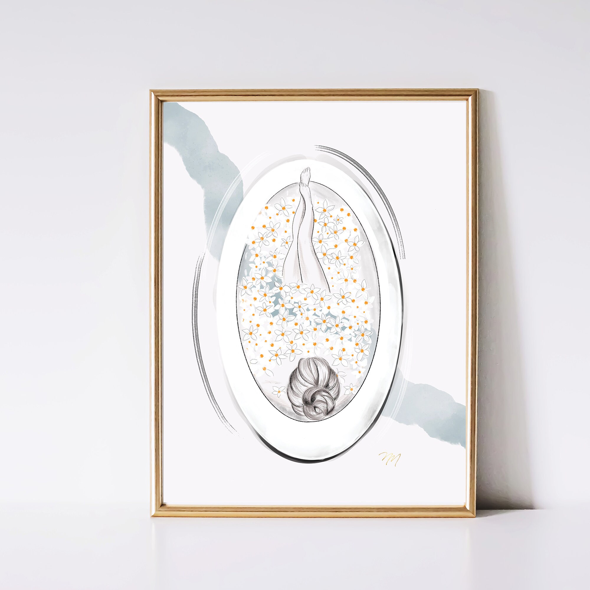 Peaceful Bubble Bath - Glam Watercolor Painting Wall Decor - Beauty Art ...