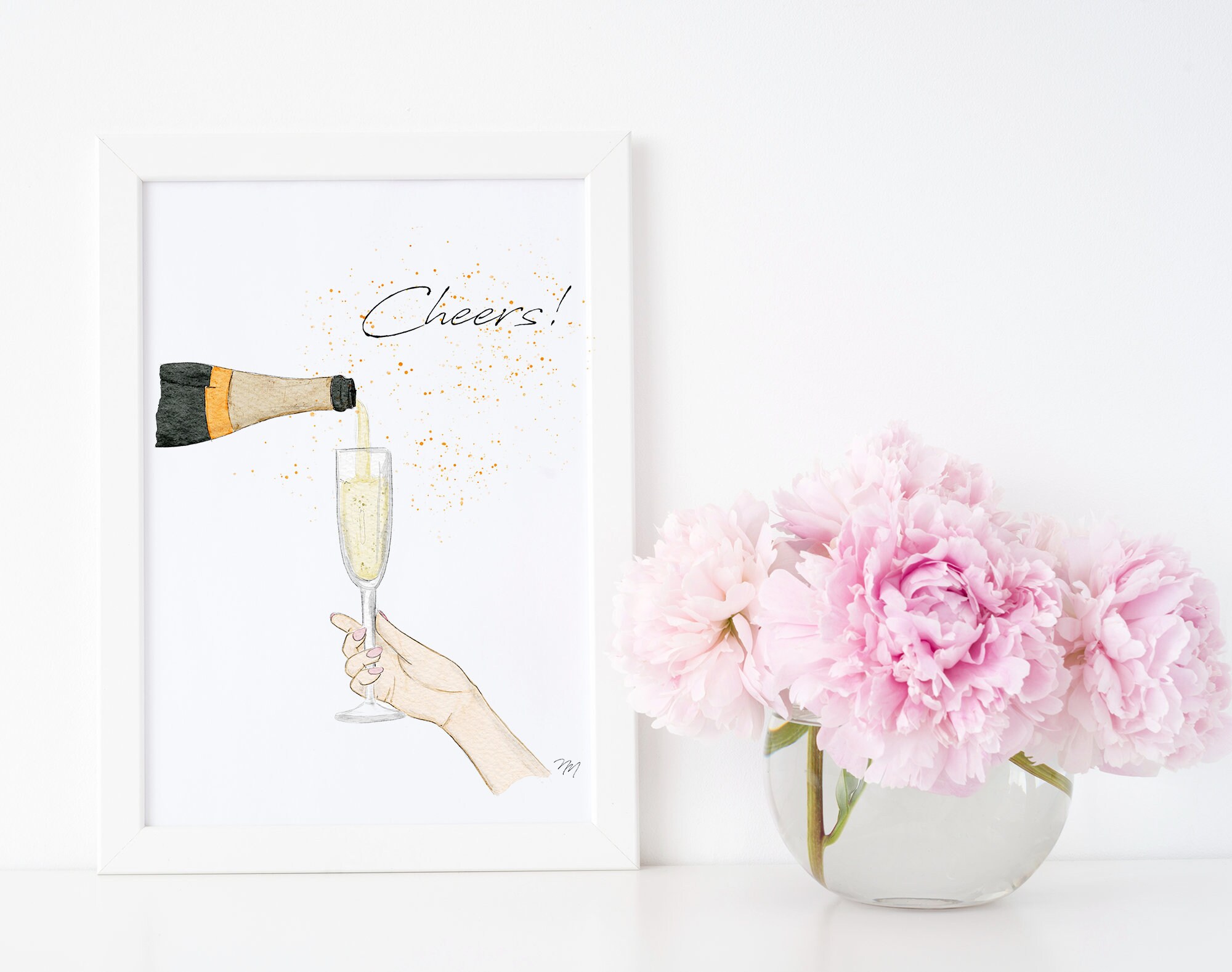 Champagne Dreams Art Print - Elegant Champagne Glass Watercolor Art ...