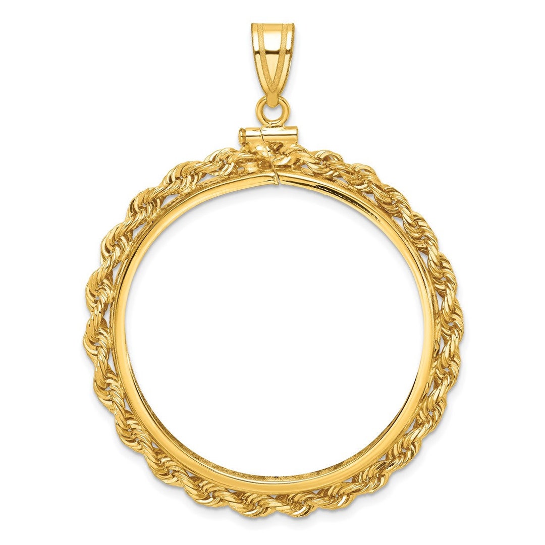 14k Yellow Gold 2mm Rope Screw Top 34.2mm Coin Bezel Pendant - Fits US ...