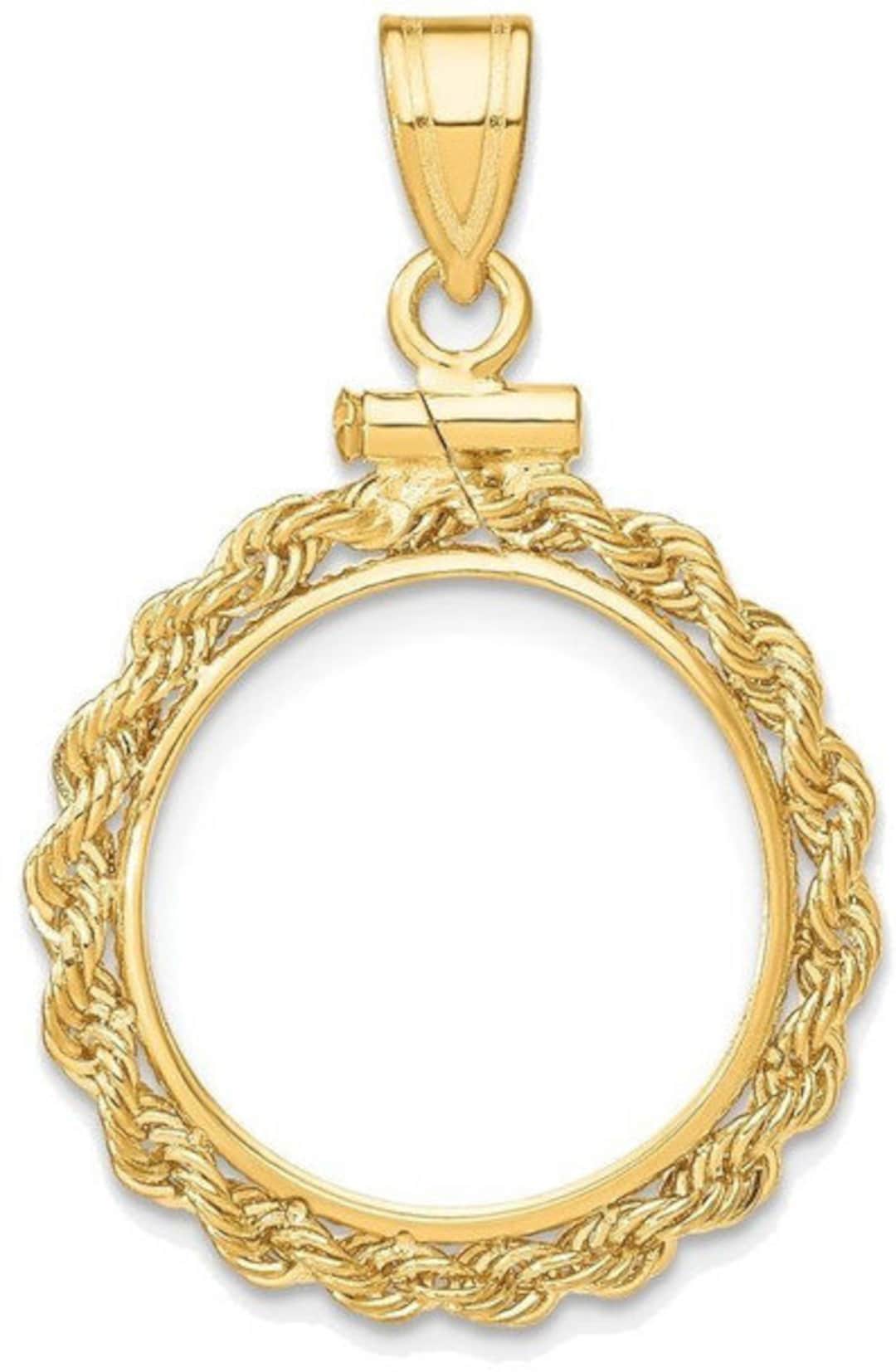 14k Yellow Gold 2mm Rope Screw Top 16.5mm Coin Bezel Pendant - Etsy