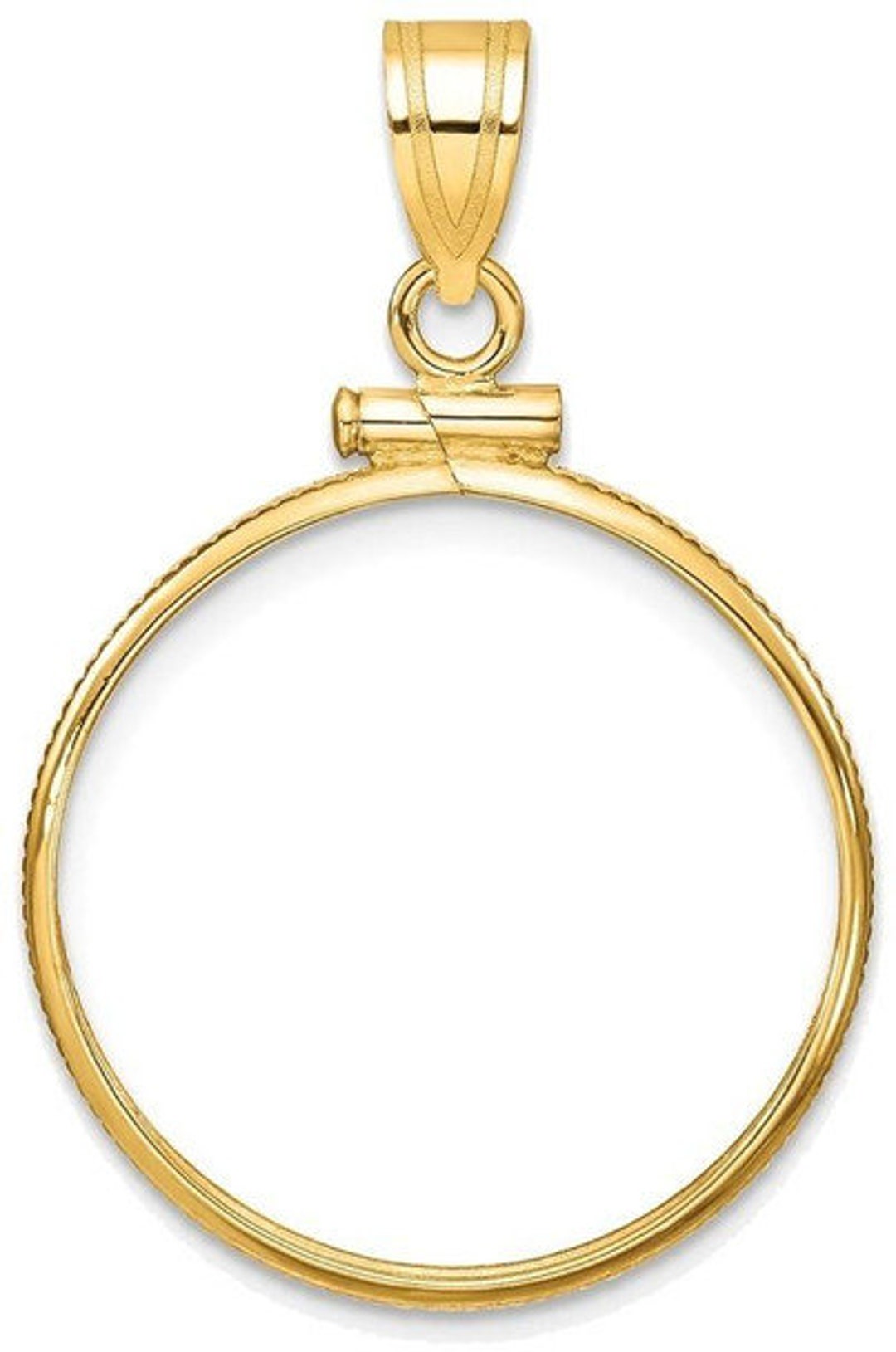 14k Yellow Gold 21.6mm Polished Screw Top Coin Bezel Pendant - Etsy