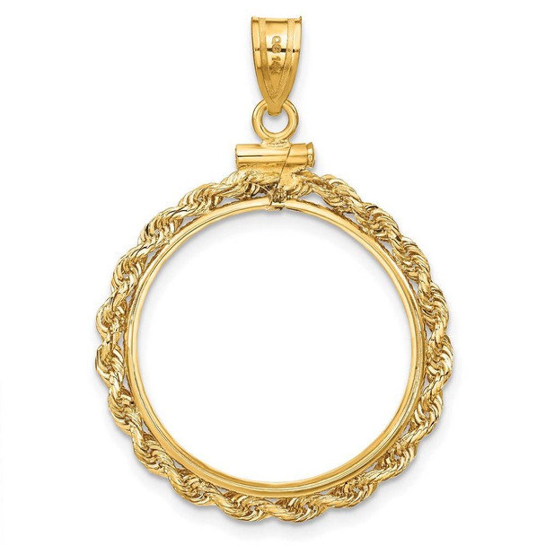 10k Yellow Gold Polished Rope 22.0mm X 1.9mm Screw Top Coin Bezel ...