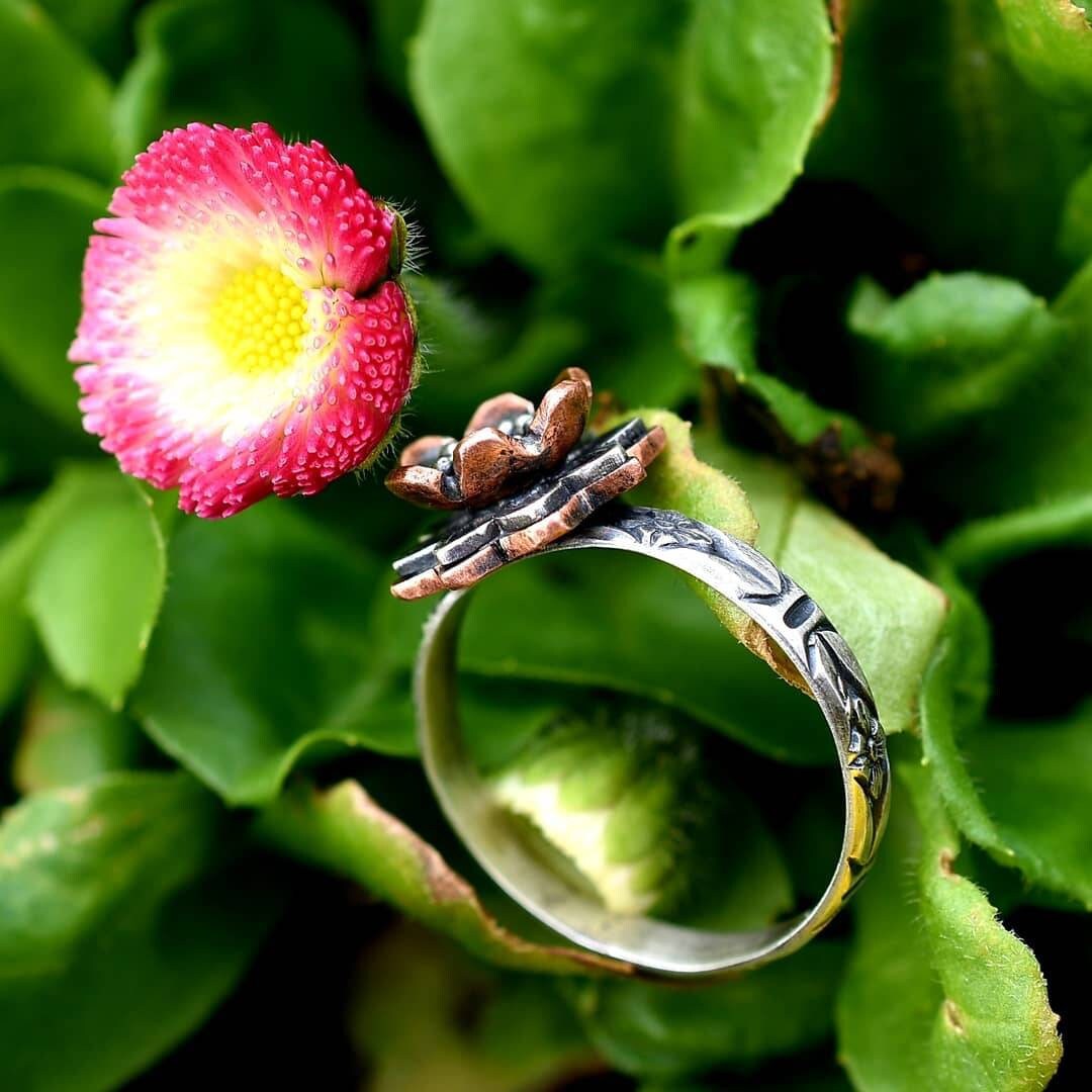 Silver and Copper Lotus Flower Ring Engagement Ring Original - Etsy