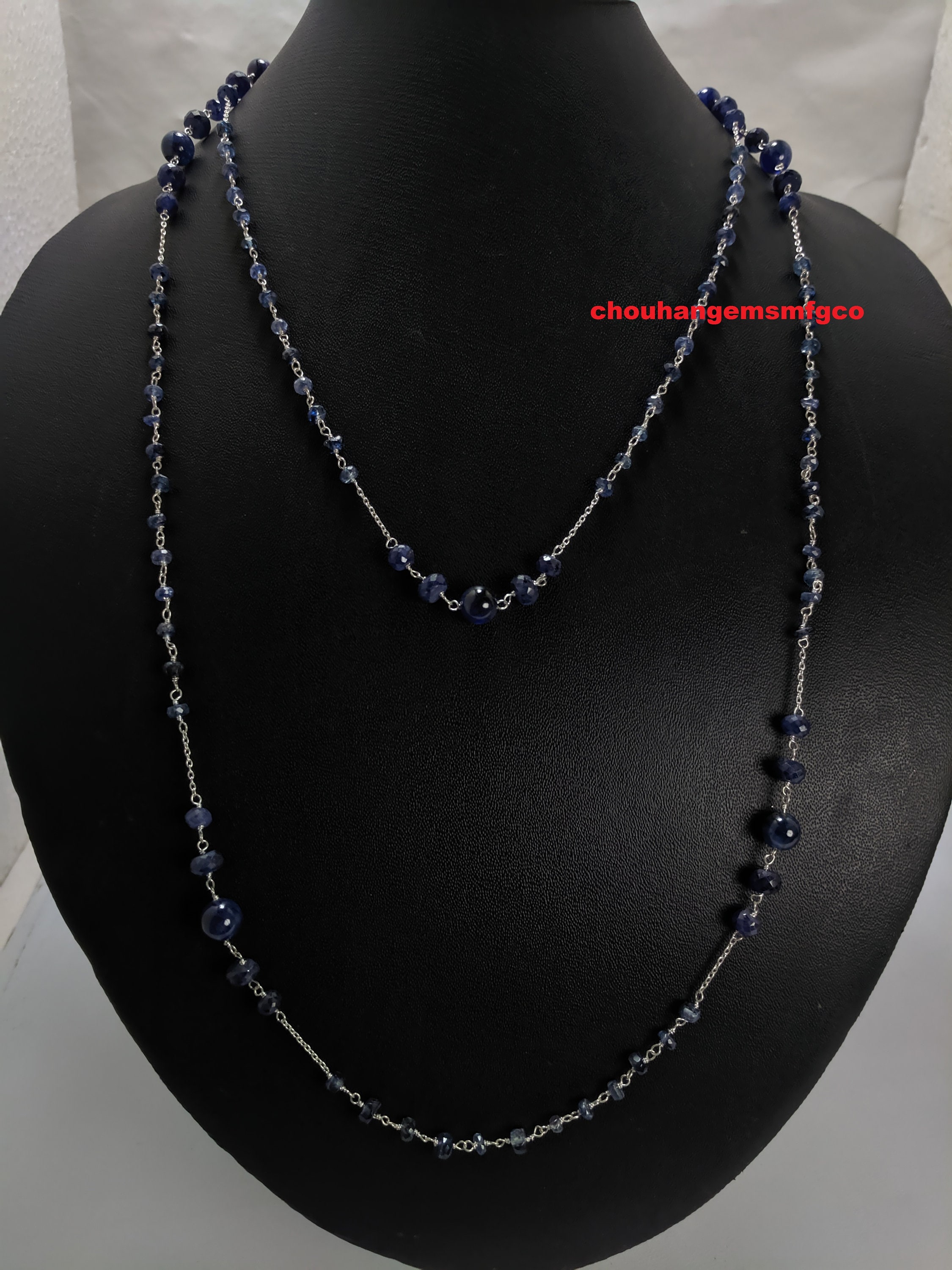 Natural Blue Sapphire Long Length Chain Necklace925 Sterling | Etsy