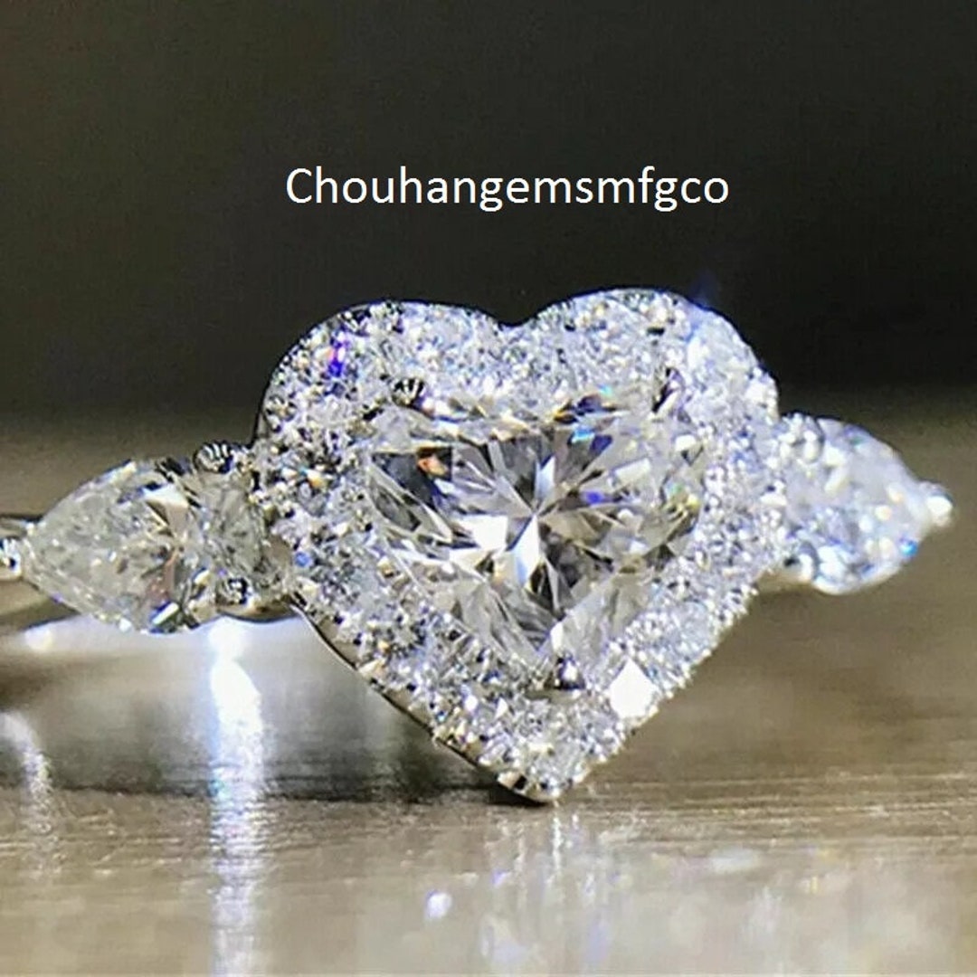 Wedding Ring, 925 Sterling Silver Lab Grown Heart Cut Diamond Ring ...