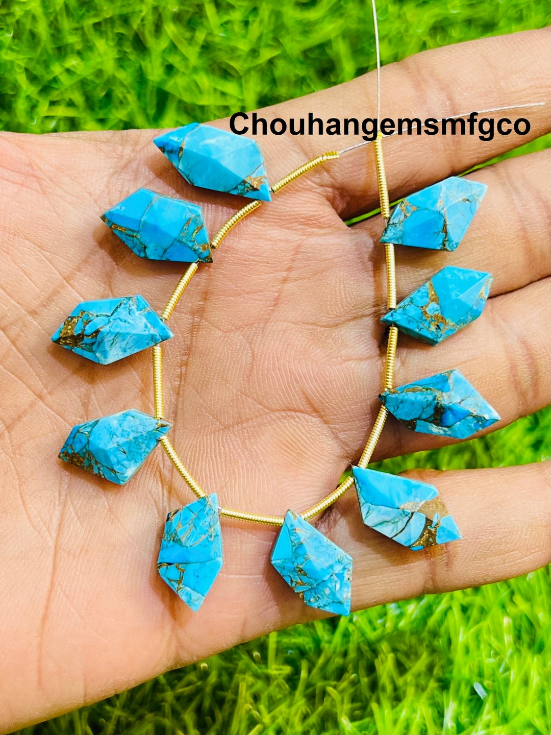 Natural Copper Turquoise Faceted Spindle Cut Beads Spindle Shape Side ...