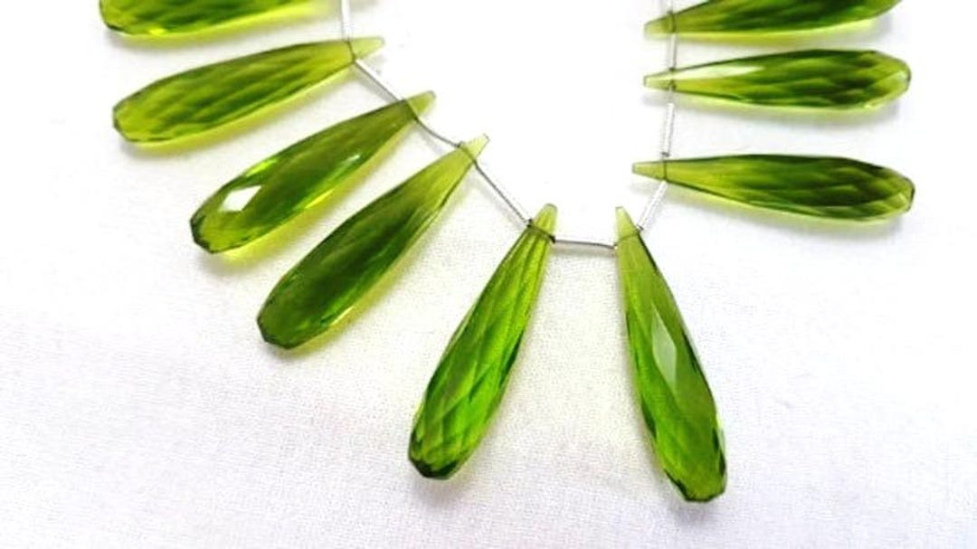 Peridot Quartz Tear Drop Elongated Faceted Briolettes, Loose Gemstone ...