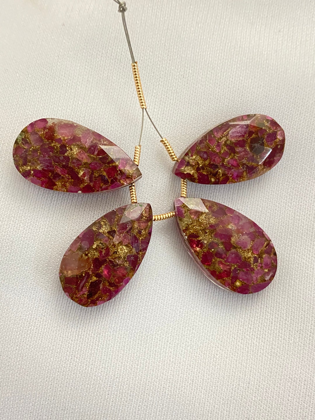 Natural Composite Copper Ruby Diopside Faceted Pear Briolettes ...