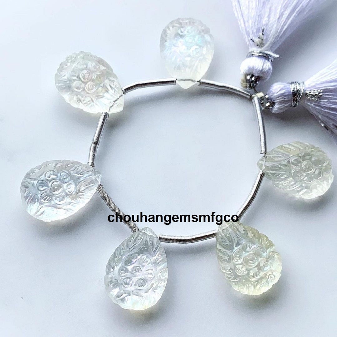 Crystal and Mother of Pearl Hand Carved Beads,jewelry Making Pear Shape ...