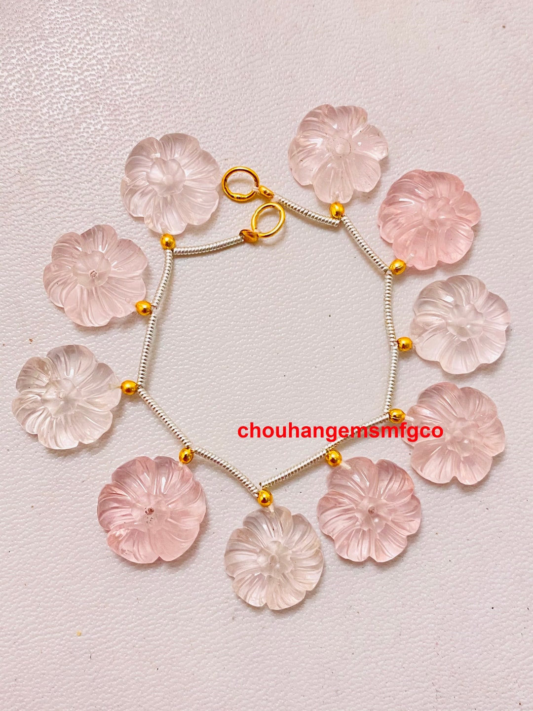 Brand New AAA+ Natural Rose Quartz Flower Carved Beads, Flower Shape ...