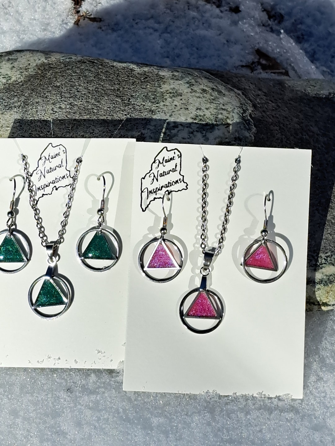 Recovery Necklace. Circle and Triangle. Sobriety Symbol. Stainless ...