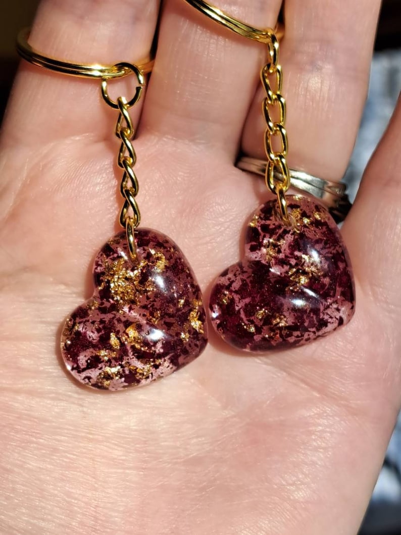 Heart Keychain. Red Rose Petals. Gold Flakes, Heart Keepsake, Dried ...