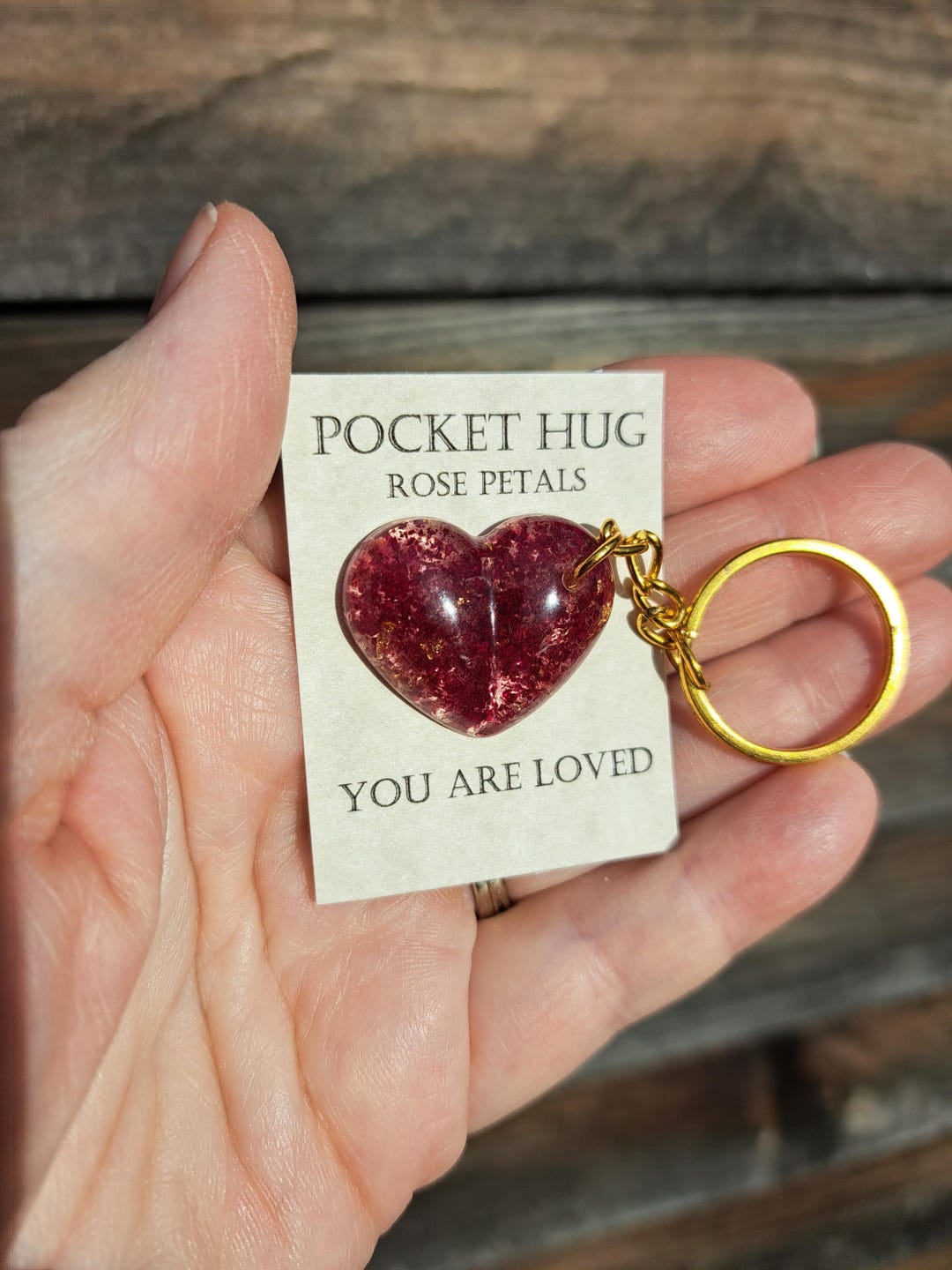 Heart Keychain. Red Rose Petals. Gold Flakes, Heart Keepsake, Dried ...