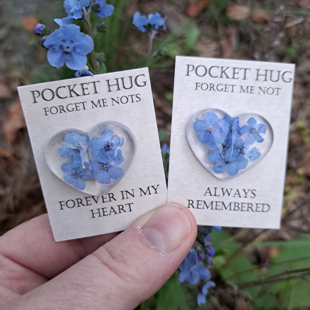 Forget Me Nots, Pocket Hug, Rememberance , Sympathy Gift, Heart ...