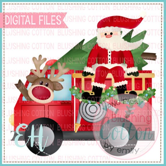 Firetruck With Rudolph and Santa Design PNG Artwork Digital - Etsy