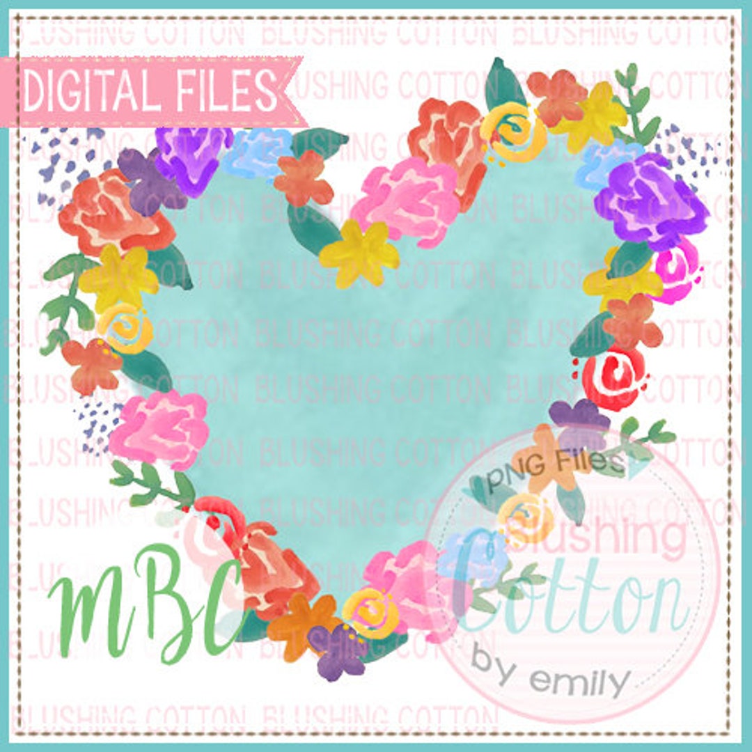 Blue Heart Flower Wreath Watercolor Design BCMBC - Etsy