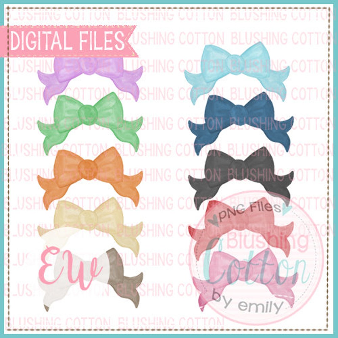 Bow Set With 10 Colors in Set Designs PNG Watercolor Artwork Digital ...