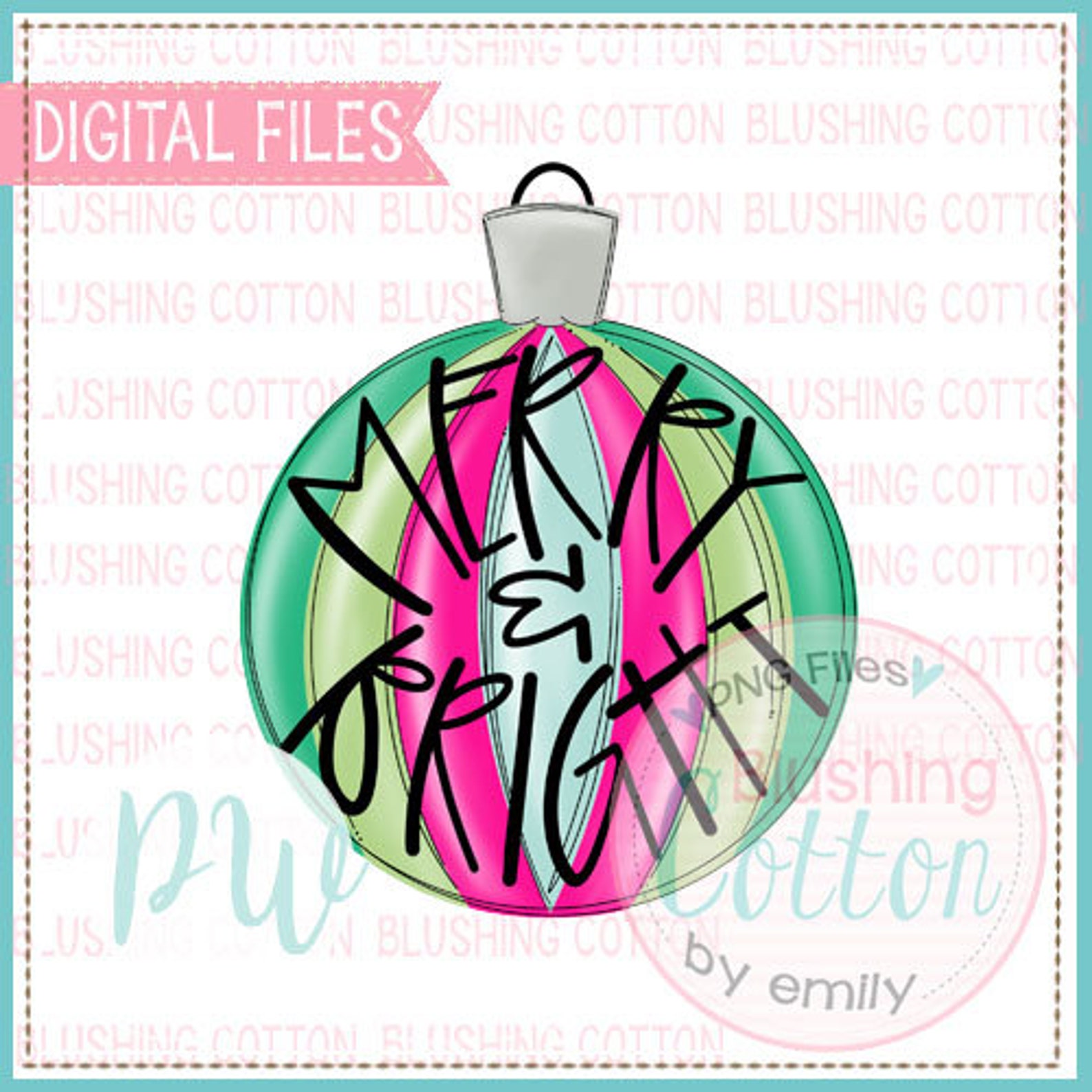 Merry and Bright Ornament Design PNG Watercolor Artwork Digital File ...