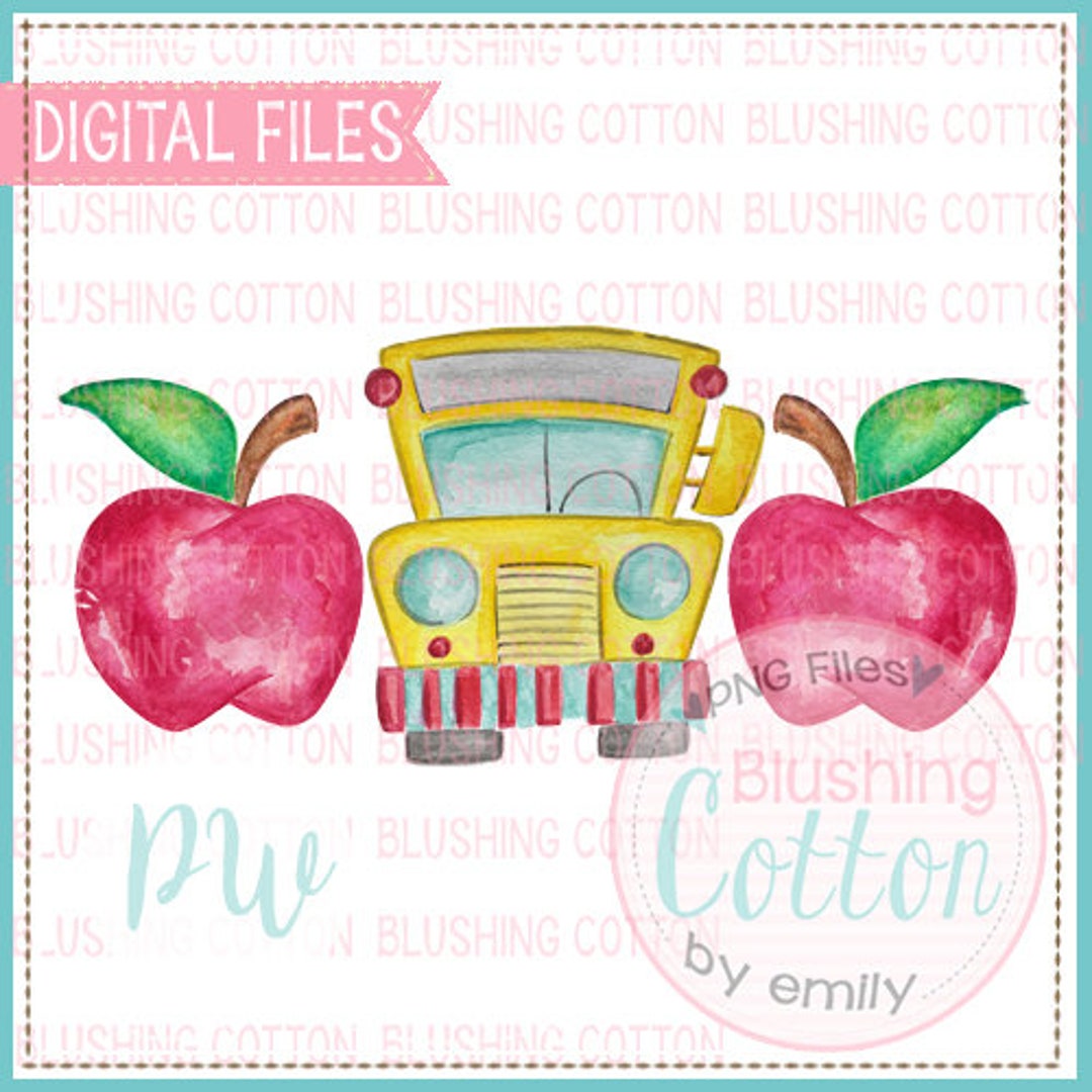 Apple Bus Trio Back 2 School Watercolor PNG Artwork Digital File - for ...