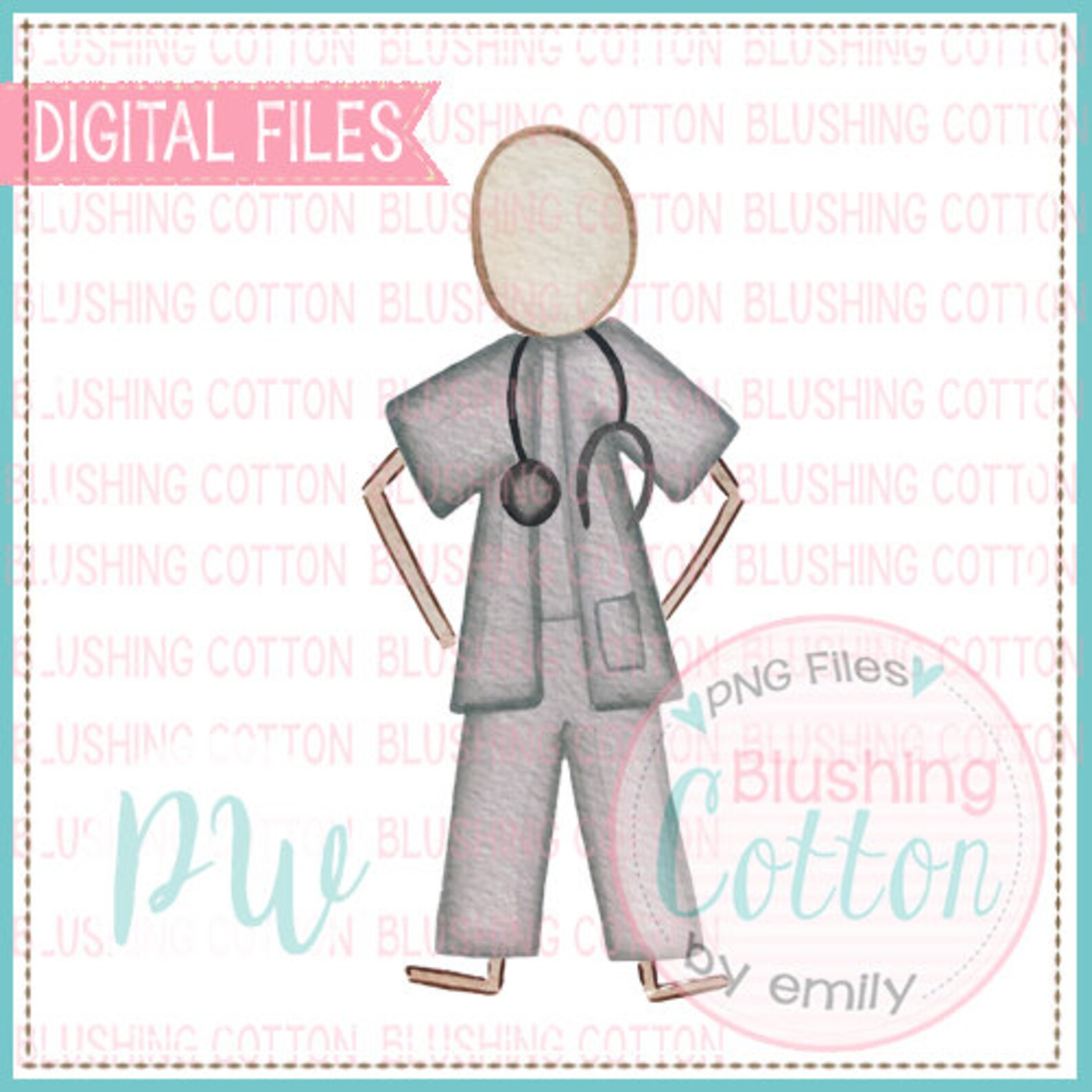 Stick Figure Adult Male Doctor Bald Head Watercolor PNG - Etsy