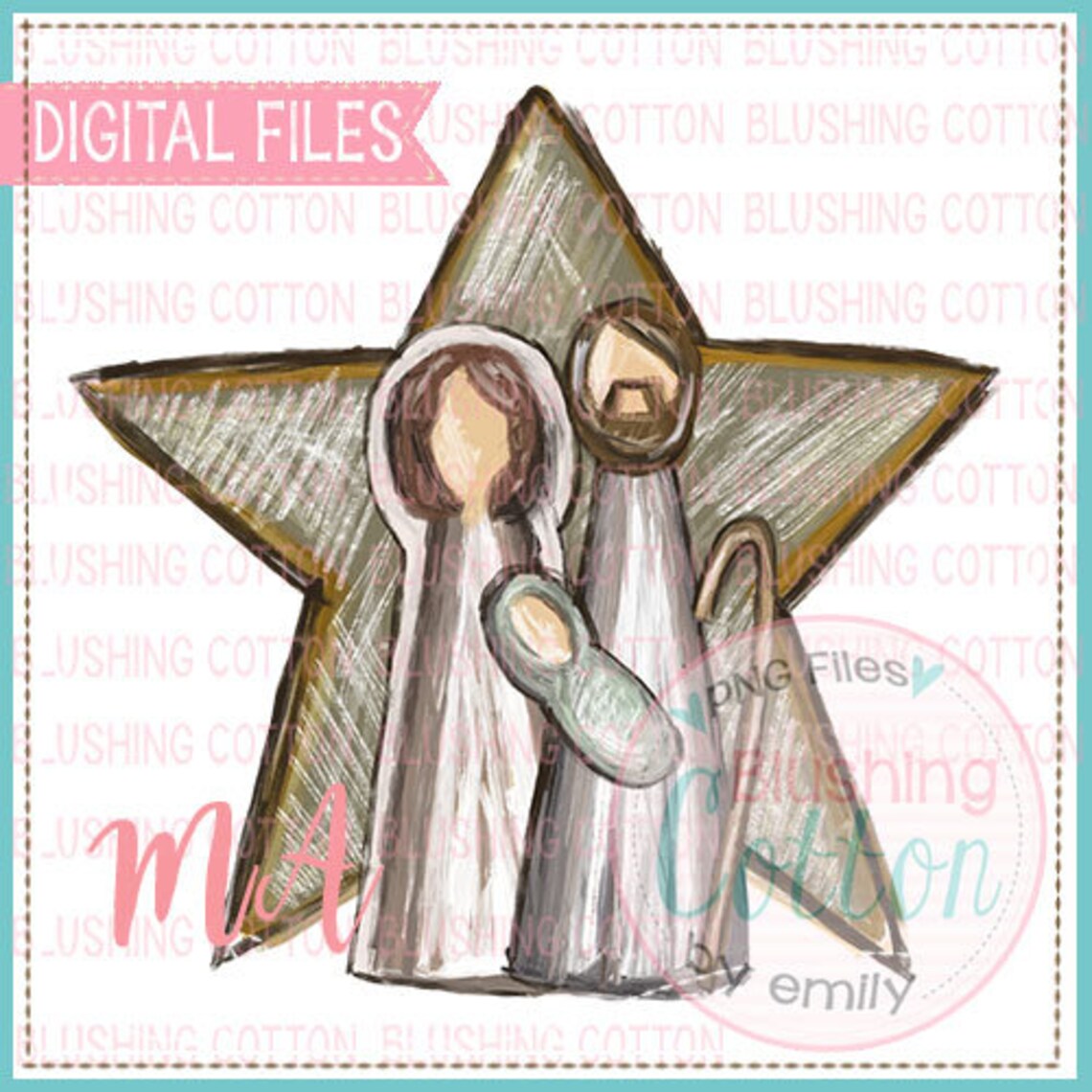 Rustic Nativity With Star Watercolor PNG Design BCMA - Etsy
