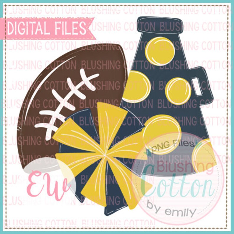 Football Megaphone Navy Gold Dots Watercolor PNG Artwork - Etsy
