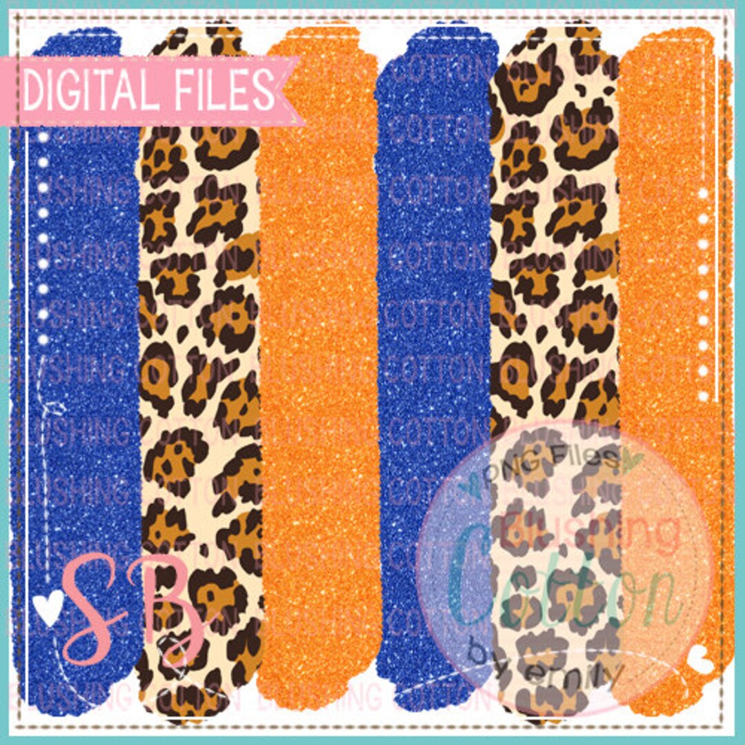Blue Orange Glitter Leopard Print Brush Stroke Background Watercolor ...