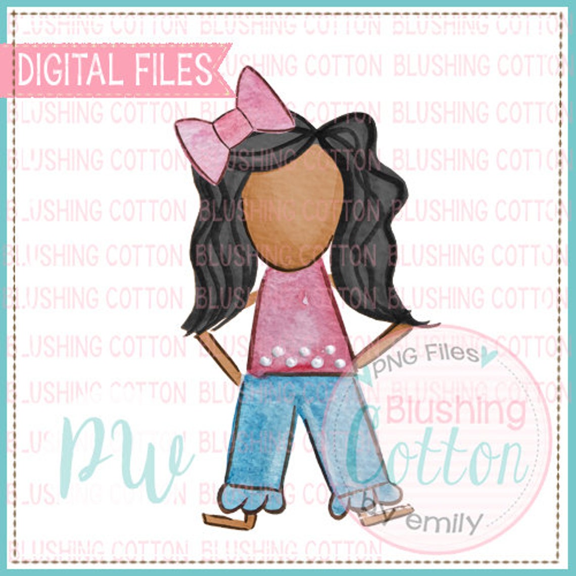 Stick Figure African Americn Girl 2 Watercolor PNG Artwork Digital File ...