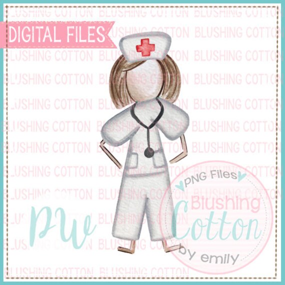 Stick Figure Adult Female Nurse Brown Hair Watercolor PNG | Etsy