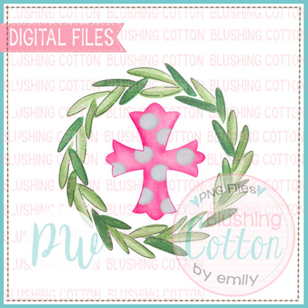 Wreath 2 With Hot Pink Cross Watercolor Design PNG Artwork Digital File ...
