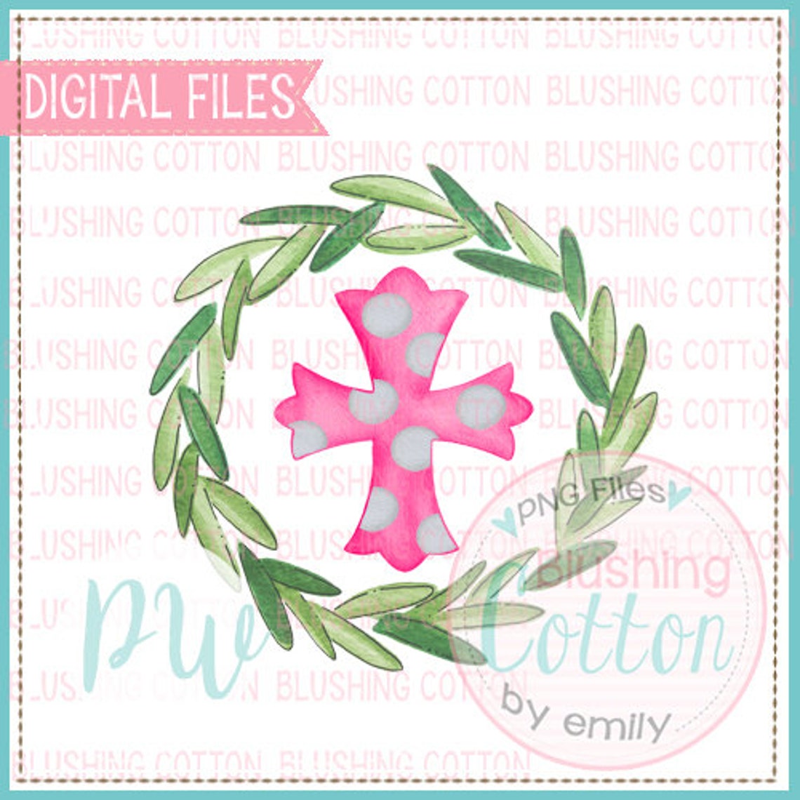 Wreath 2 With Hot Pink Cross Watercolor Design PNG Artwork | Etsy