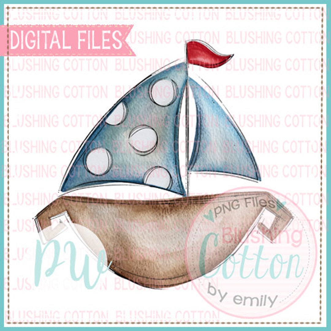 Sail Boat Blue Watercolor Design PNG Artwork Digital File - for ...