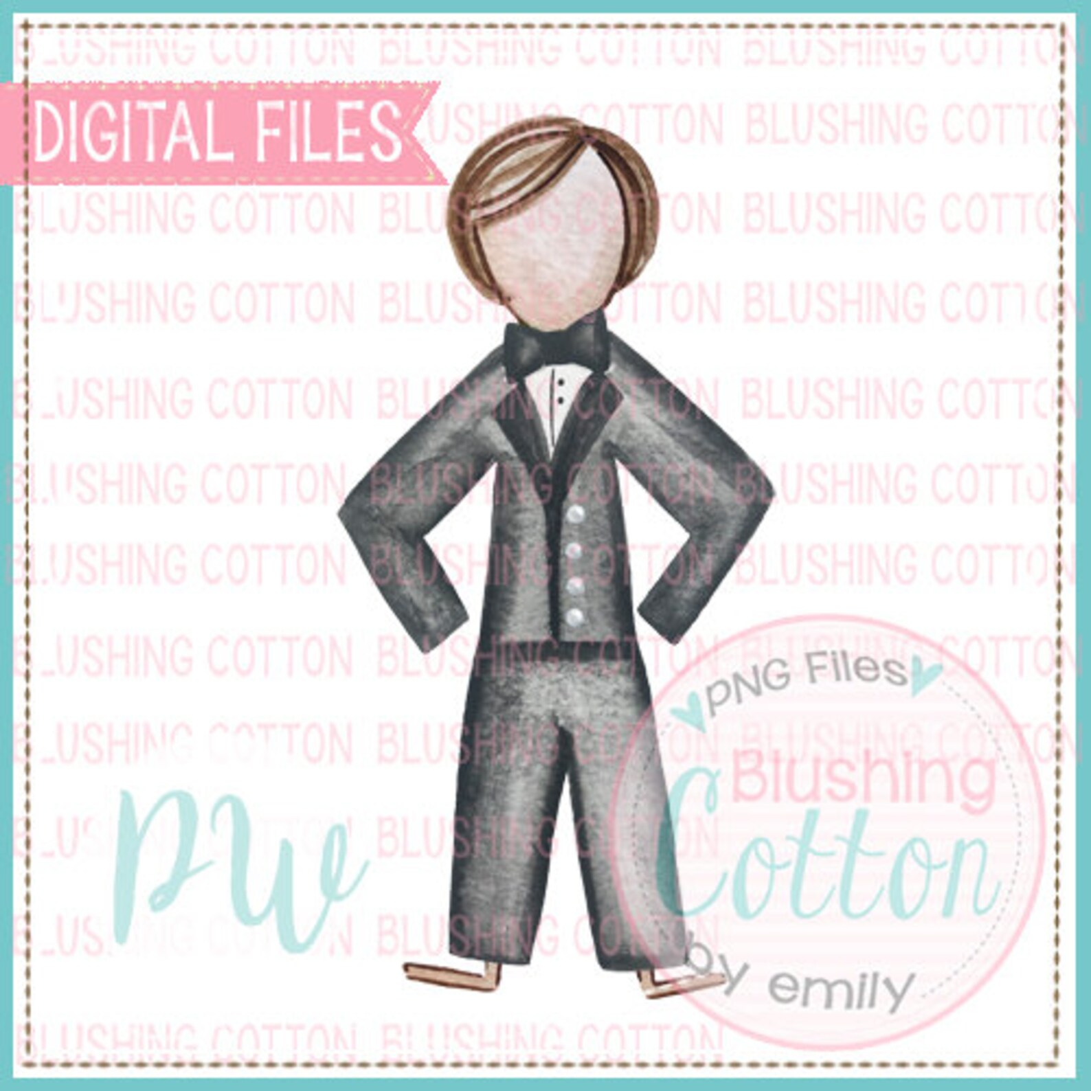 Stick Figure Groom With Brown Hair Watercolor PNG Artwork Digital File ...