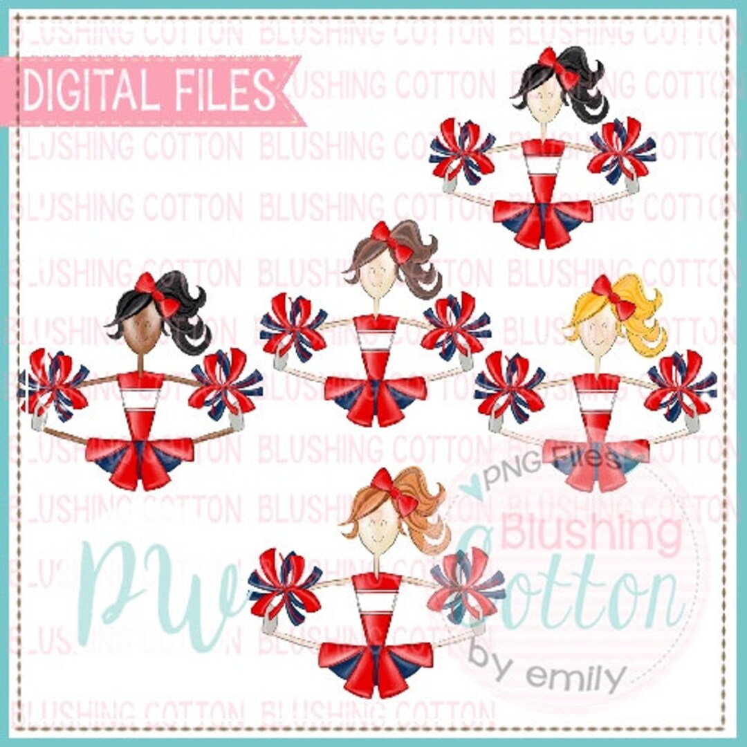 Cheerleader Navy and Red PNG Watercolor Design Bundle BCPW - Etsy