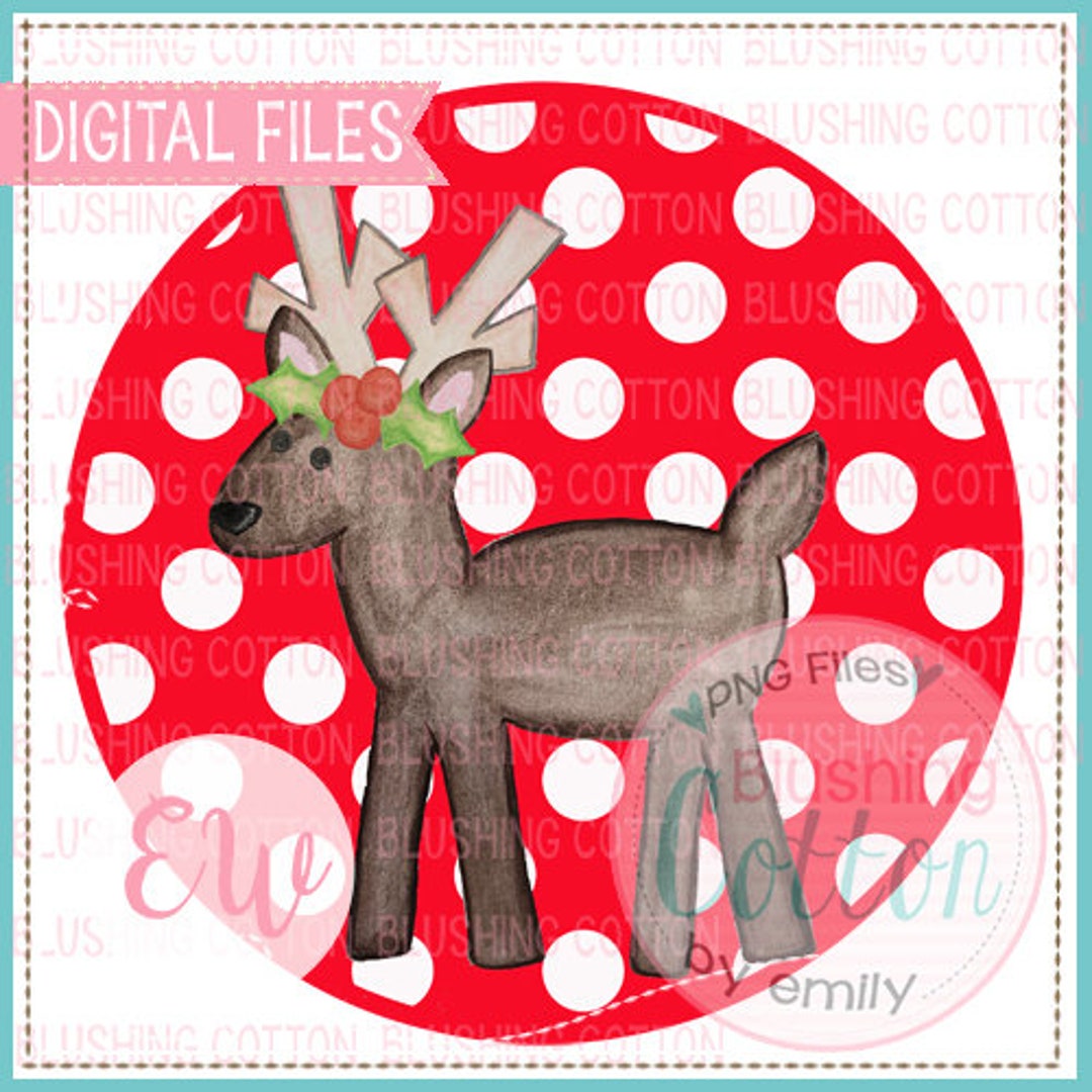 Reindeer With Holly With Background PNG Watercolor Artwork Digital File ...