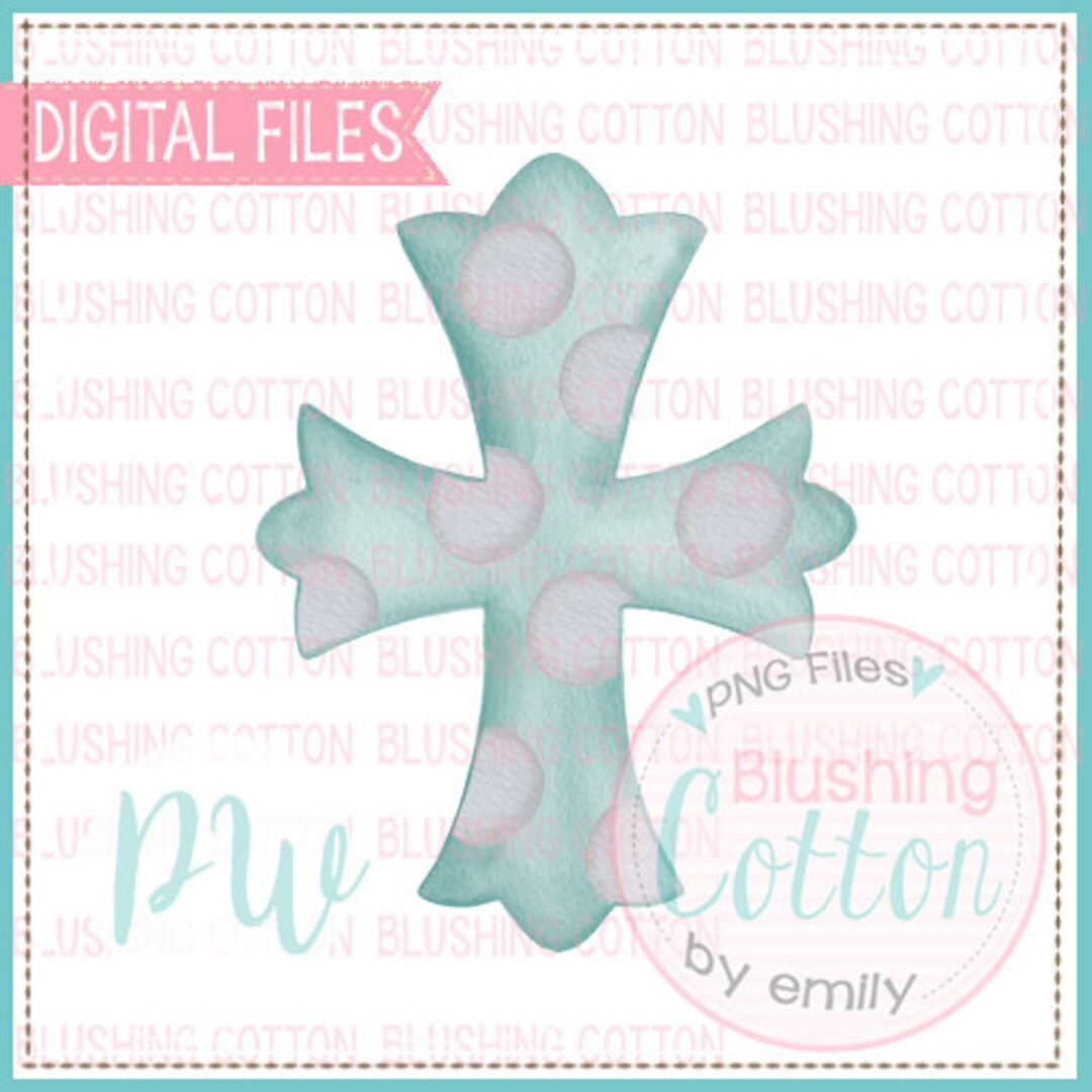 Cross Baby Blue Polka Dot Watercolor Design PNG Artwork Digital File ...