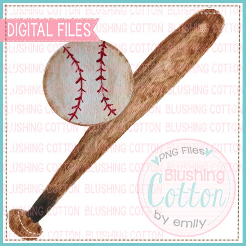 Baseball and Bat Sports Design PNG Watercolor Artwork Digital | Etsy
