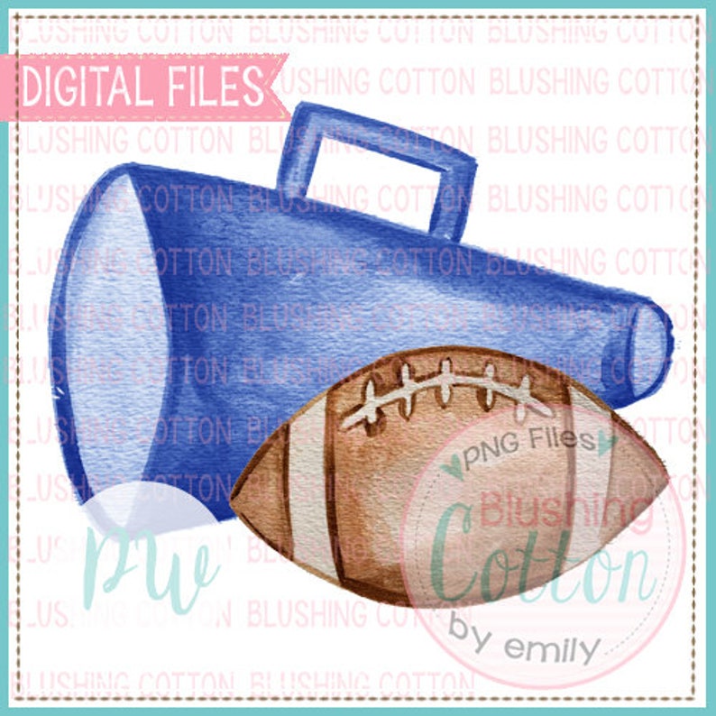 Blue Megaphone With Football Watercolor PNG Artwork Digital - Etsy