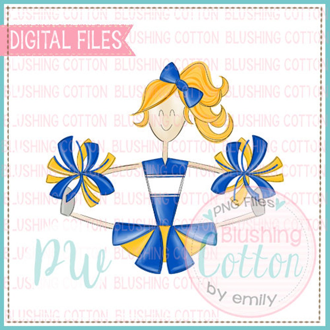 Cheerleader Blonde Hair Blue and Yellow Handpainted Design PNG - Etsy
