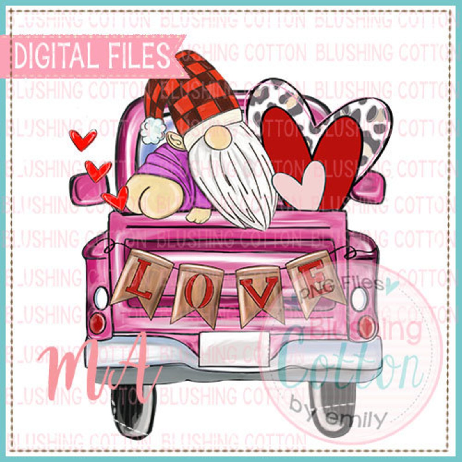 Pink Truck With Love Gnomes PNG Watercolor Design BCMA - Etsy