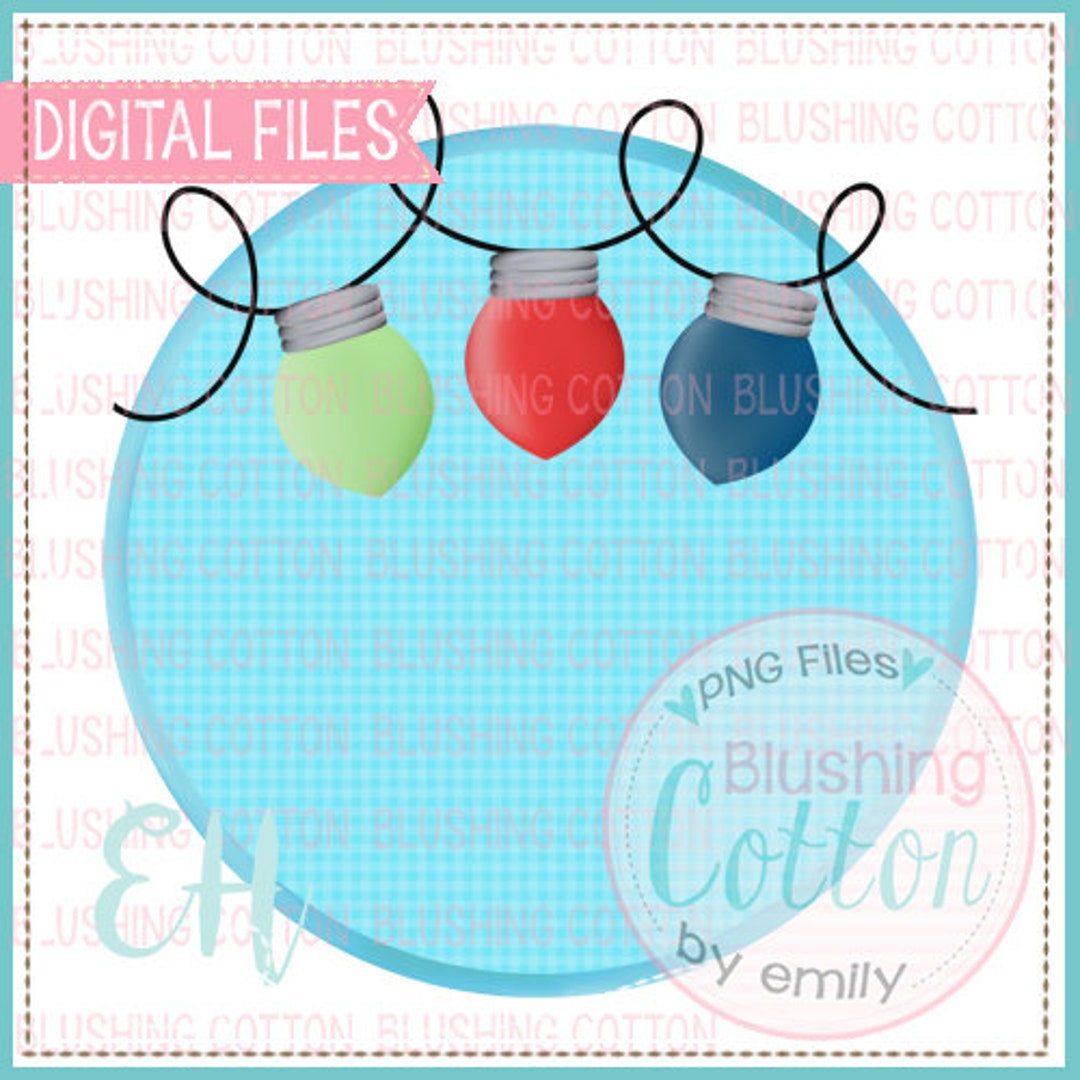 Christmas Lights in Blue Gingham Circle Design PNG Artwork Digital File ...