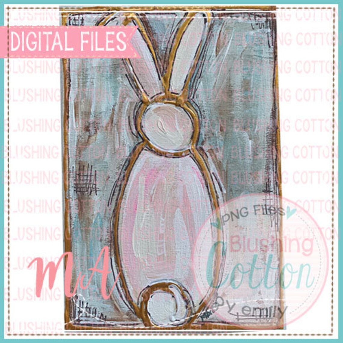 Rustic Bunny Blue Background PNG Watercolor Design BCMA - Etsy