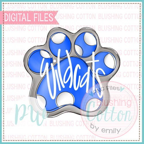 Paw Print Wildcats Royal Blue Design PNG Watercolor Artwork | Etsy